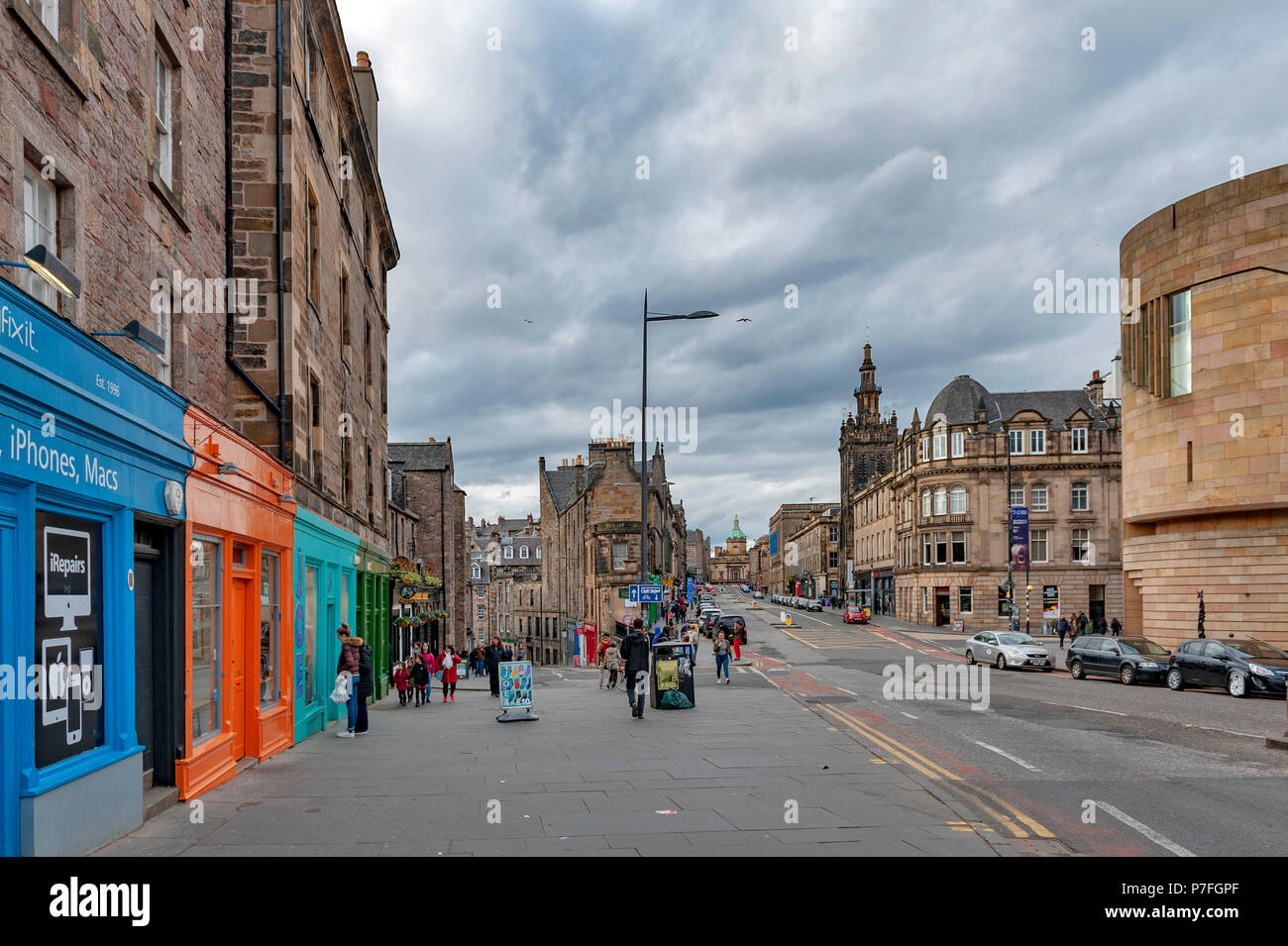 Edinburgh, Scotland - April 2018: Historic buildings alongside of ...