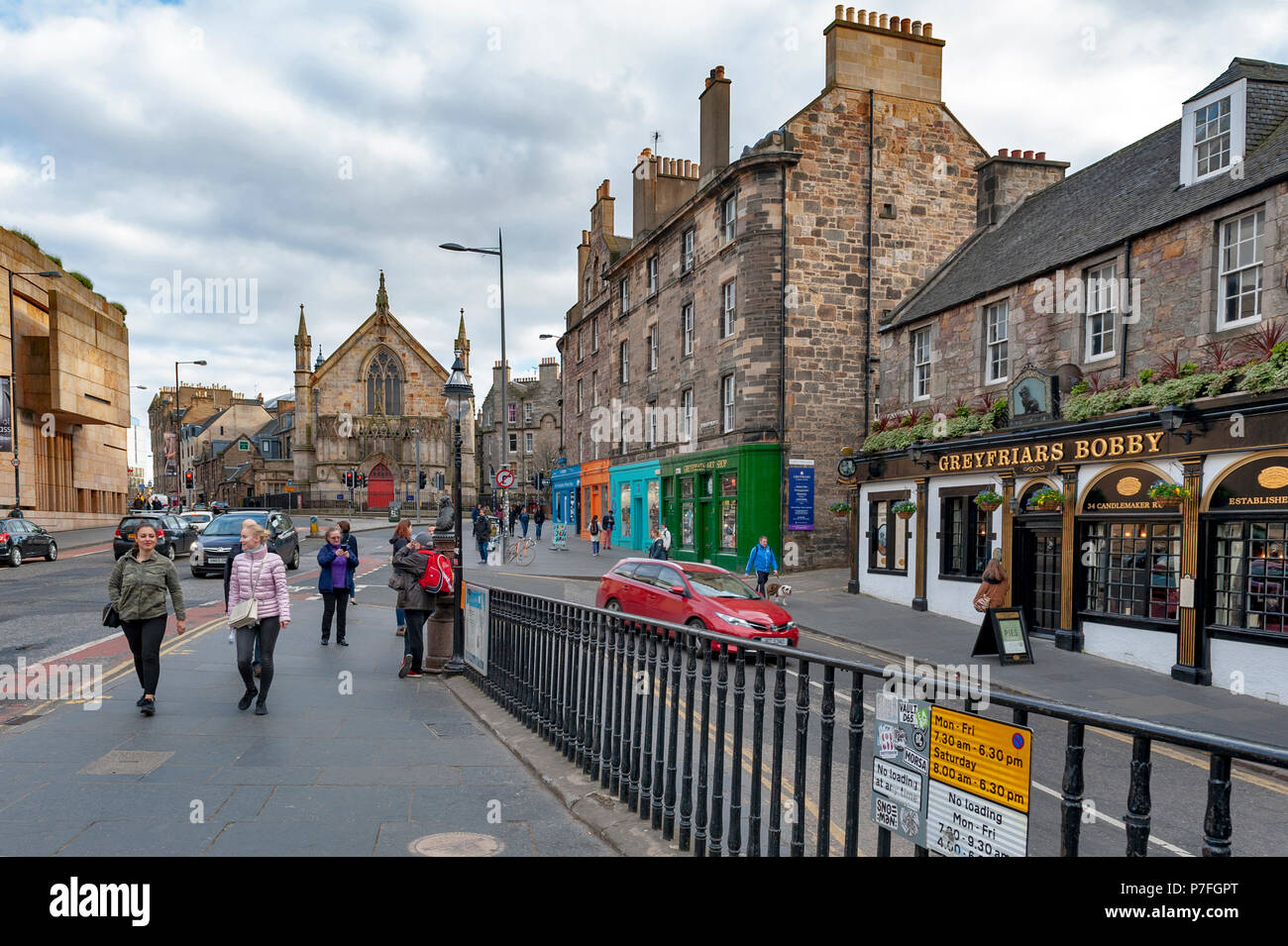 View of George IV Bridge, elevated street with historic buildings ...