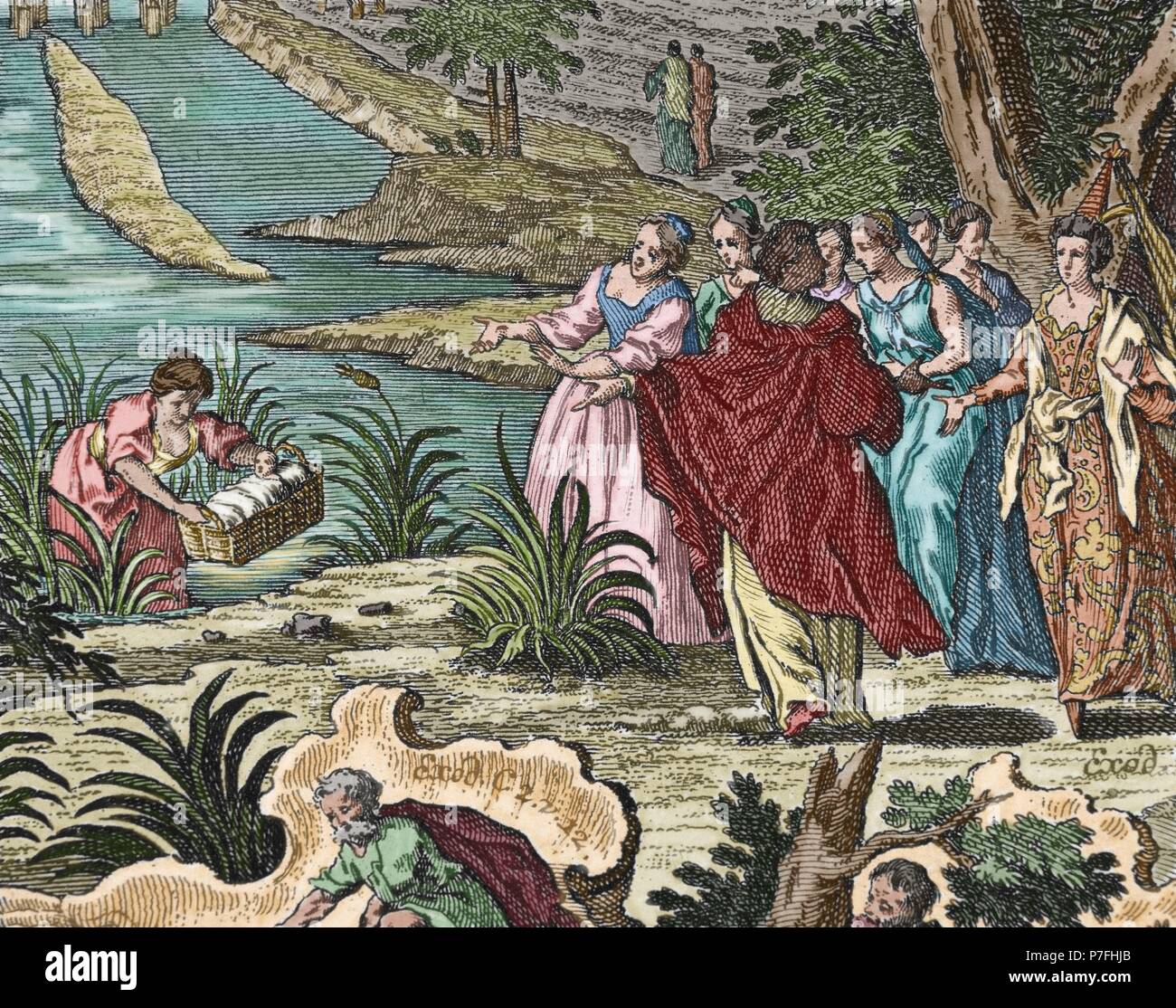 Moses rescued from the Nile by the daughter of Pharaoh of Egypt. Exodus ...