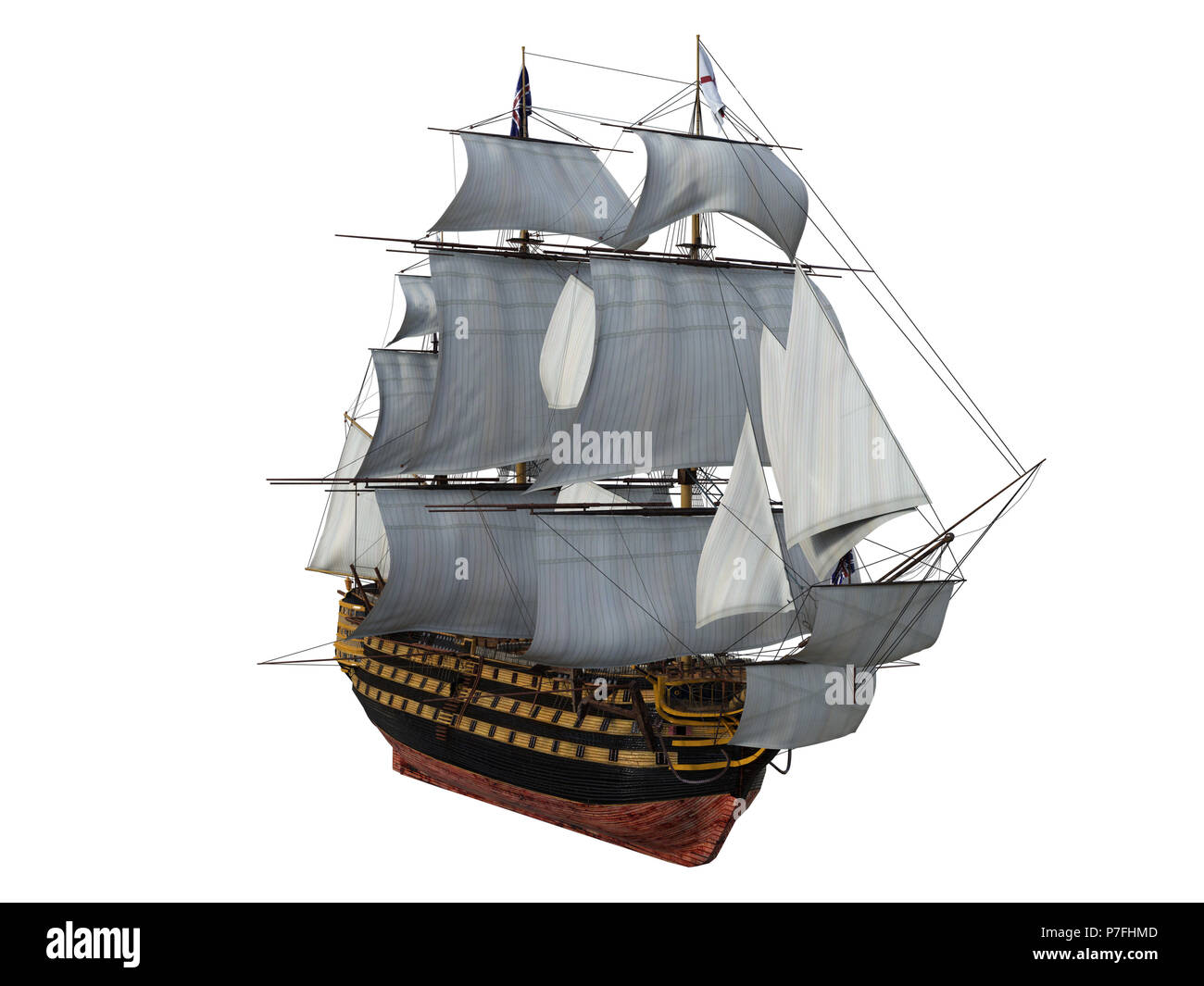 Old vintage ship isolated on white, 3d render Stock Photo - Alamy