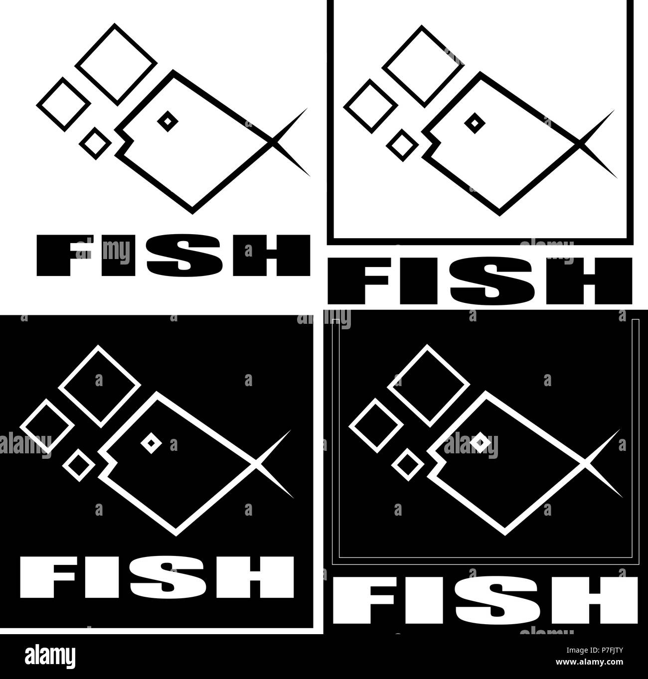 square fish silhouette with square bubbles fish minimalist logo Stock ...