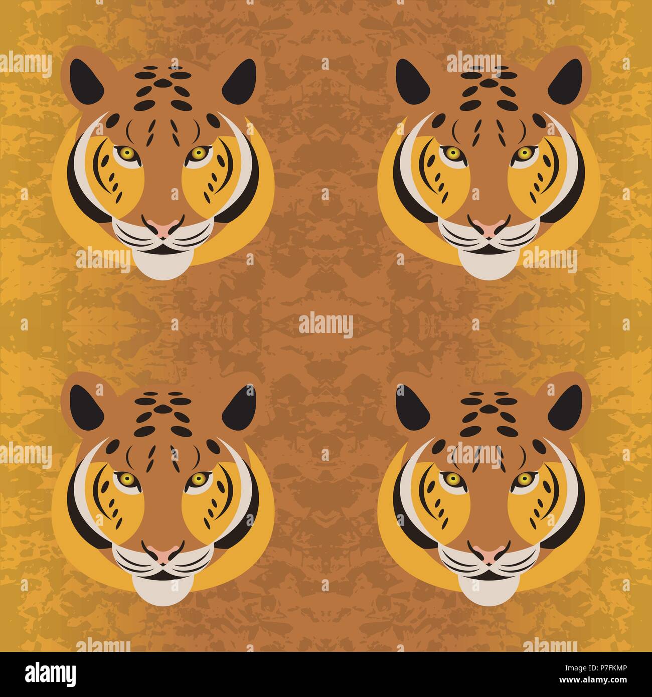 Tiger. Head, Grunge texture, yellow-brown background. Seamless pattern ...