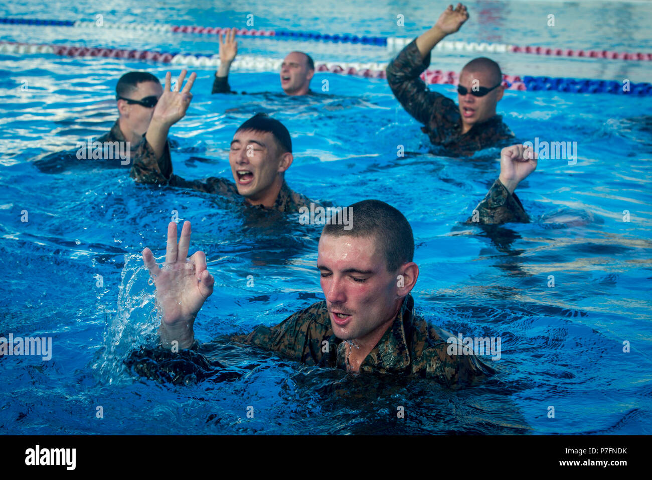 Marines tread water during a reconnaissance screener test at the Camp ...