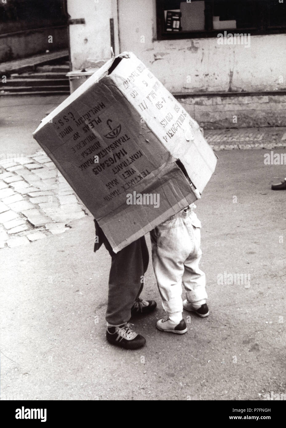 Two children in a box ca. 1970s, exact place unknown, Czech Republic ...