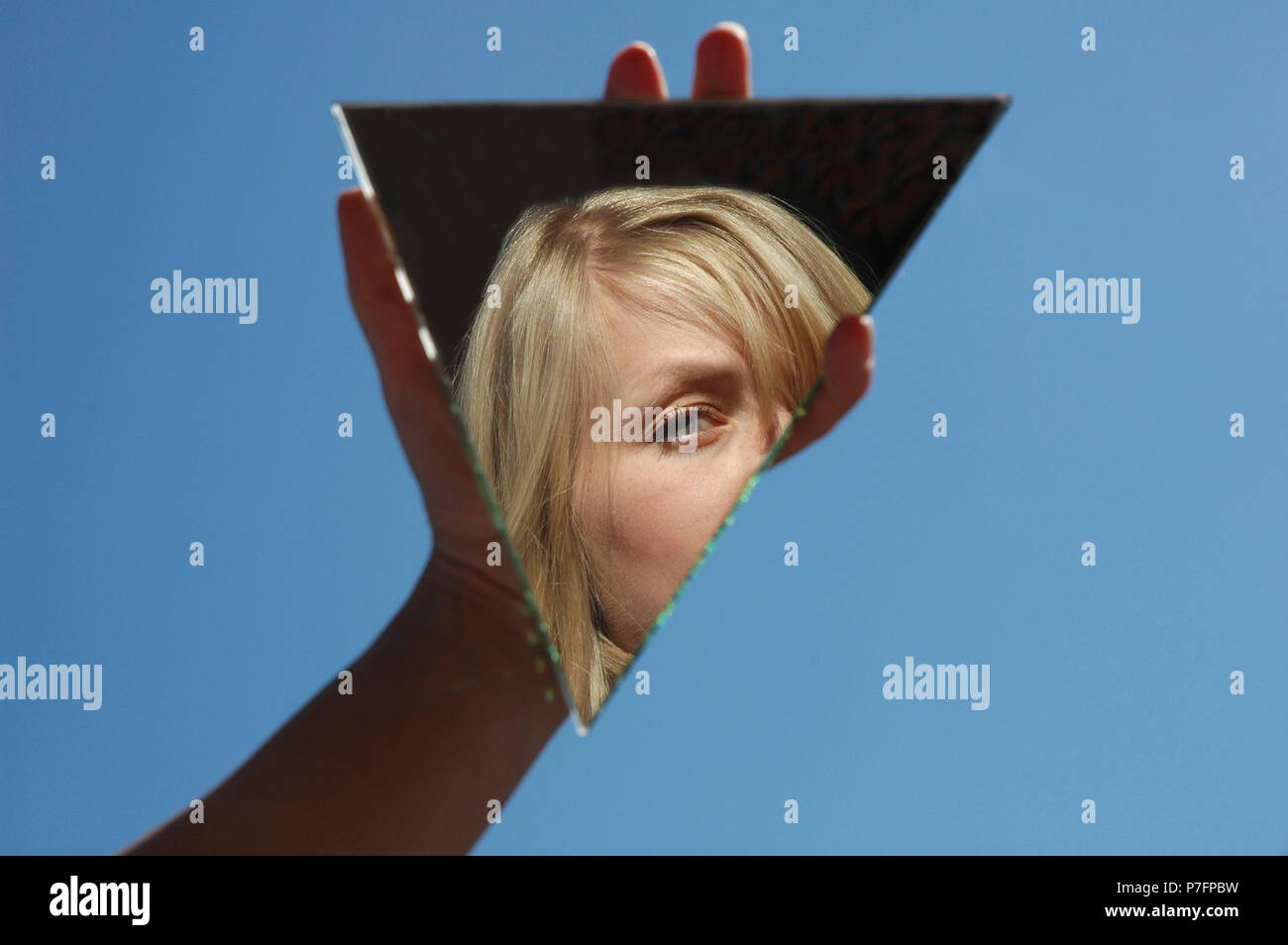 Identity crisis, Woman reflected, Germany Stock Photo - Alamy