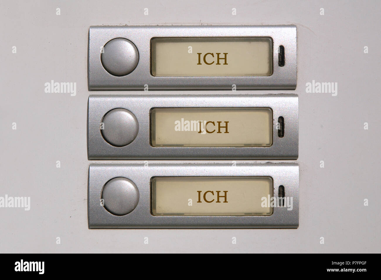 Three Bell Signs, I Self, Selfishness Stock Photo - Alamy