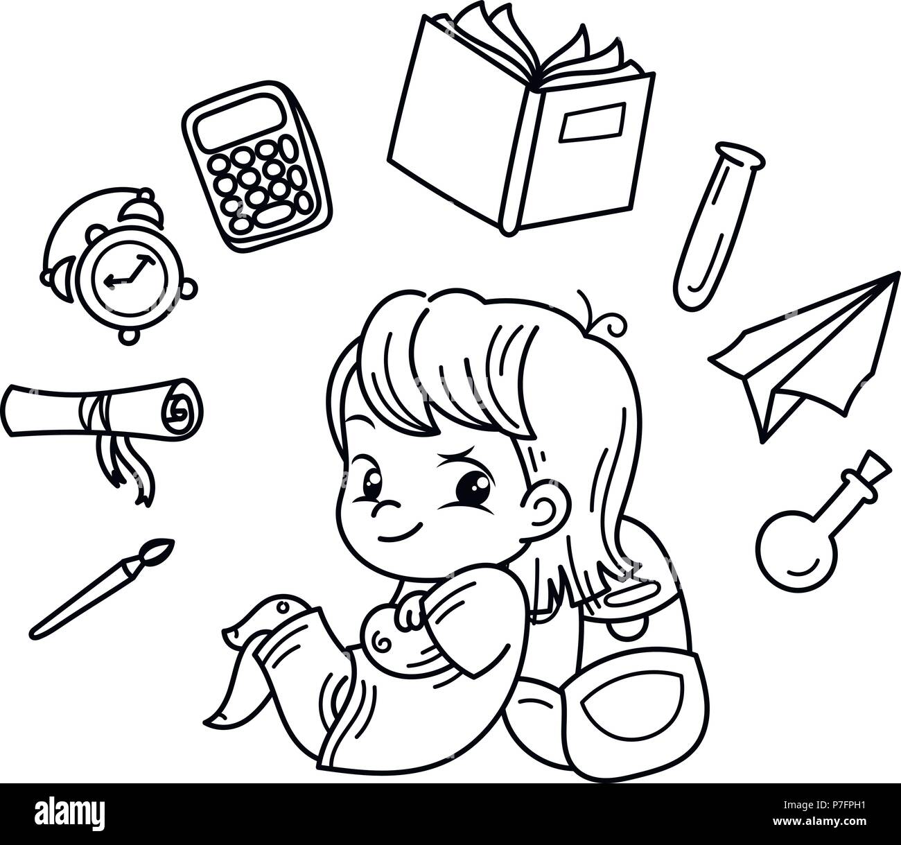 Cute boy ready for School. Vector illustration for books, prints ...