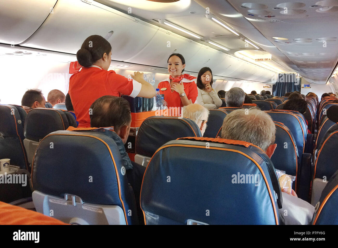 St. Petersburg, Russland. 02nd July, 2018. Flight attendants, on-board ...