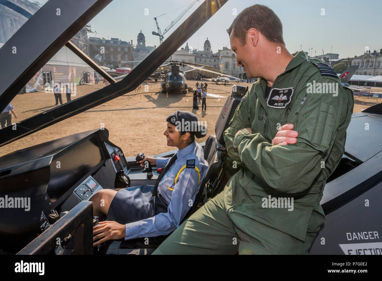 London, UK. 6th July 2018. Cadet CWO Shiva Bersavel and Grp Cpt Jim ...