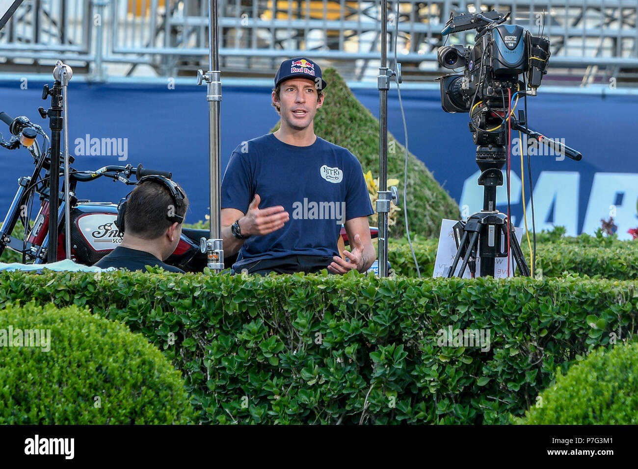 Las Vegas, NV, USA. 6th July, 2018. Travis Pastrana tapes segment on ...