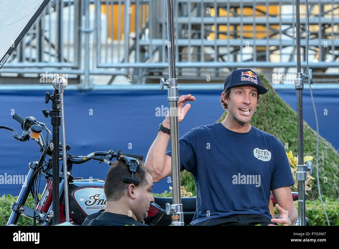 Las Vegas, NV, USA. 6th July, 2018. Travis Pastrana tapes segment on ...