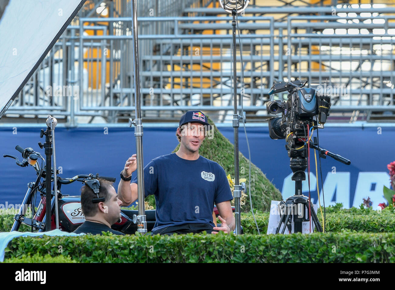 Las Vegas, NV, USA. 6th July, 2018. Travis Pastrana tapes segment on ...