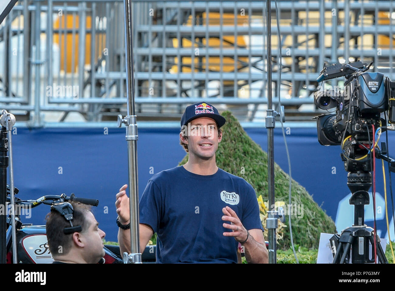 Las Vegas, NV, USA. 6th July, 2018. Travis Pastrana tapes segment on ...