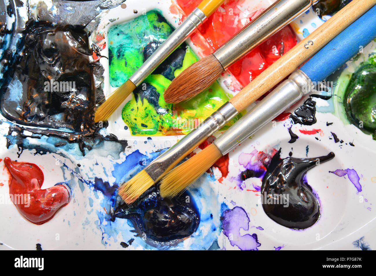 watercolor mix and paint brushes Stock Photo - Alamy