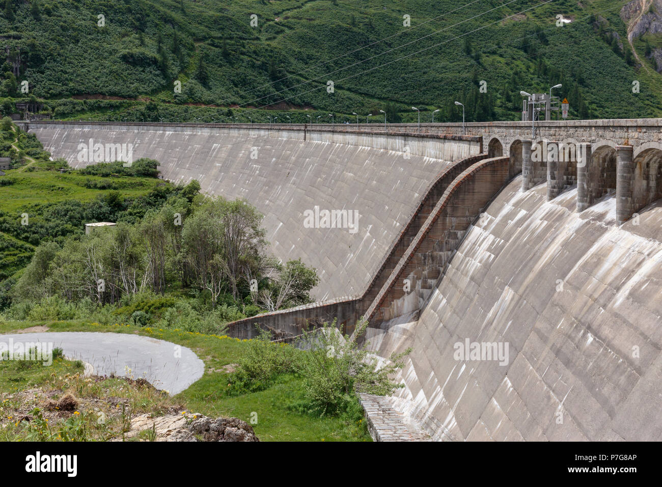 Morasco Dam in Val Formazza (Piedmont, Italy) built in 1940 for Edison ...