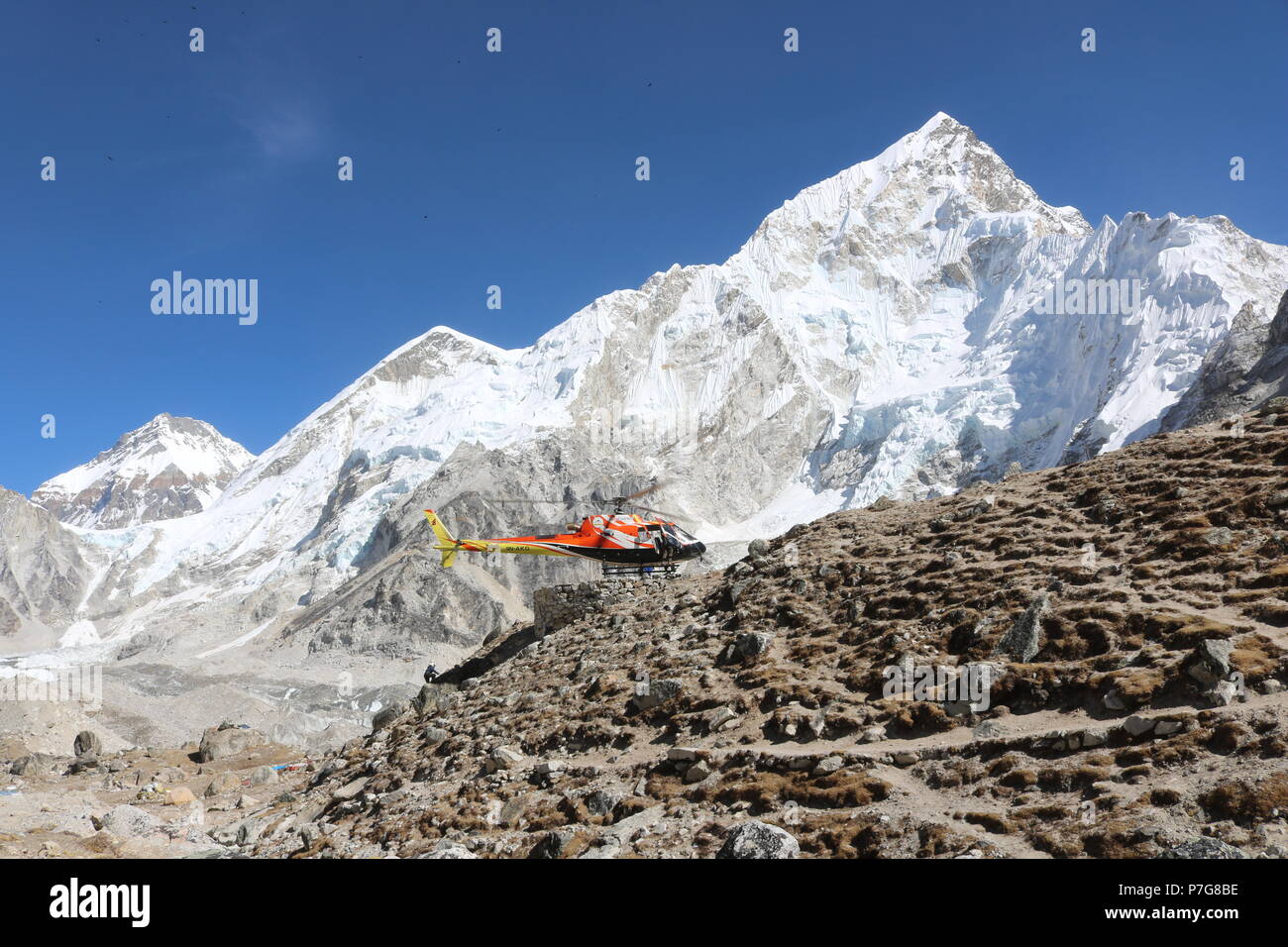 Amazing Shot of Nepalese Himalayas mountain peaks covered with white ...