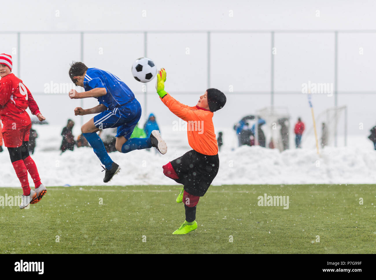 Young kids soccer football tournament - children players match on ...