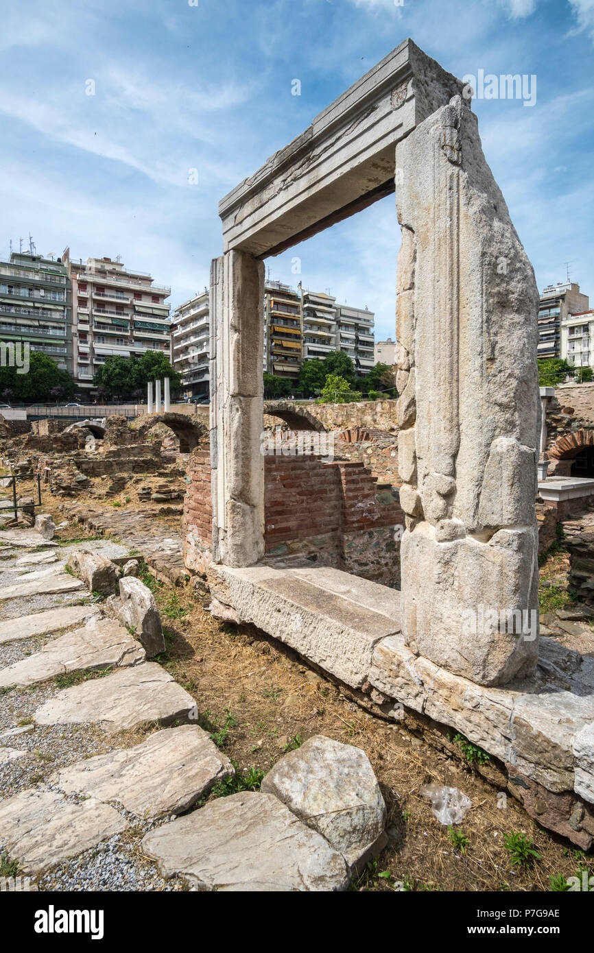 The Roman Forum in the center of Thessaloniki, surrounded by the modern ...