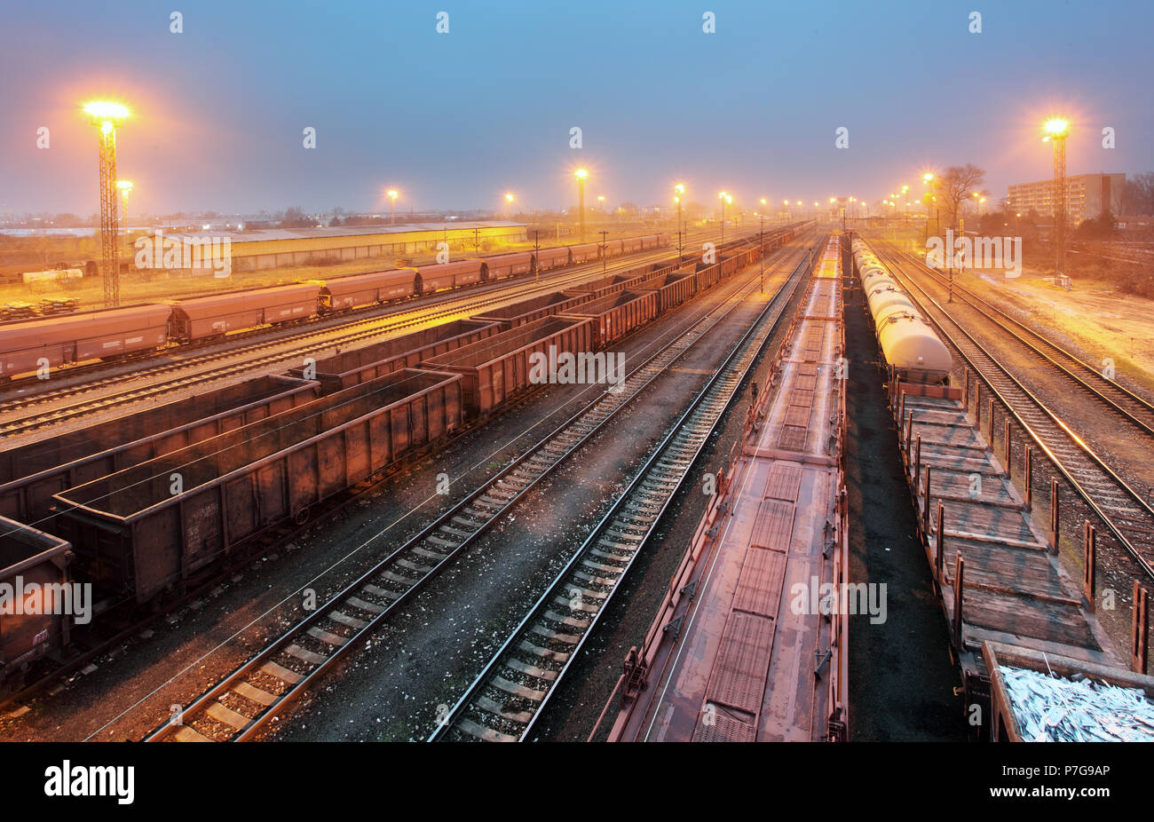 Train railway with freight station, Transportation Stock Photo - Alamy