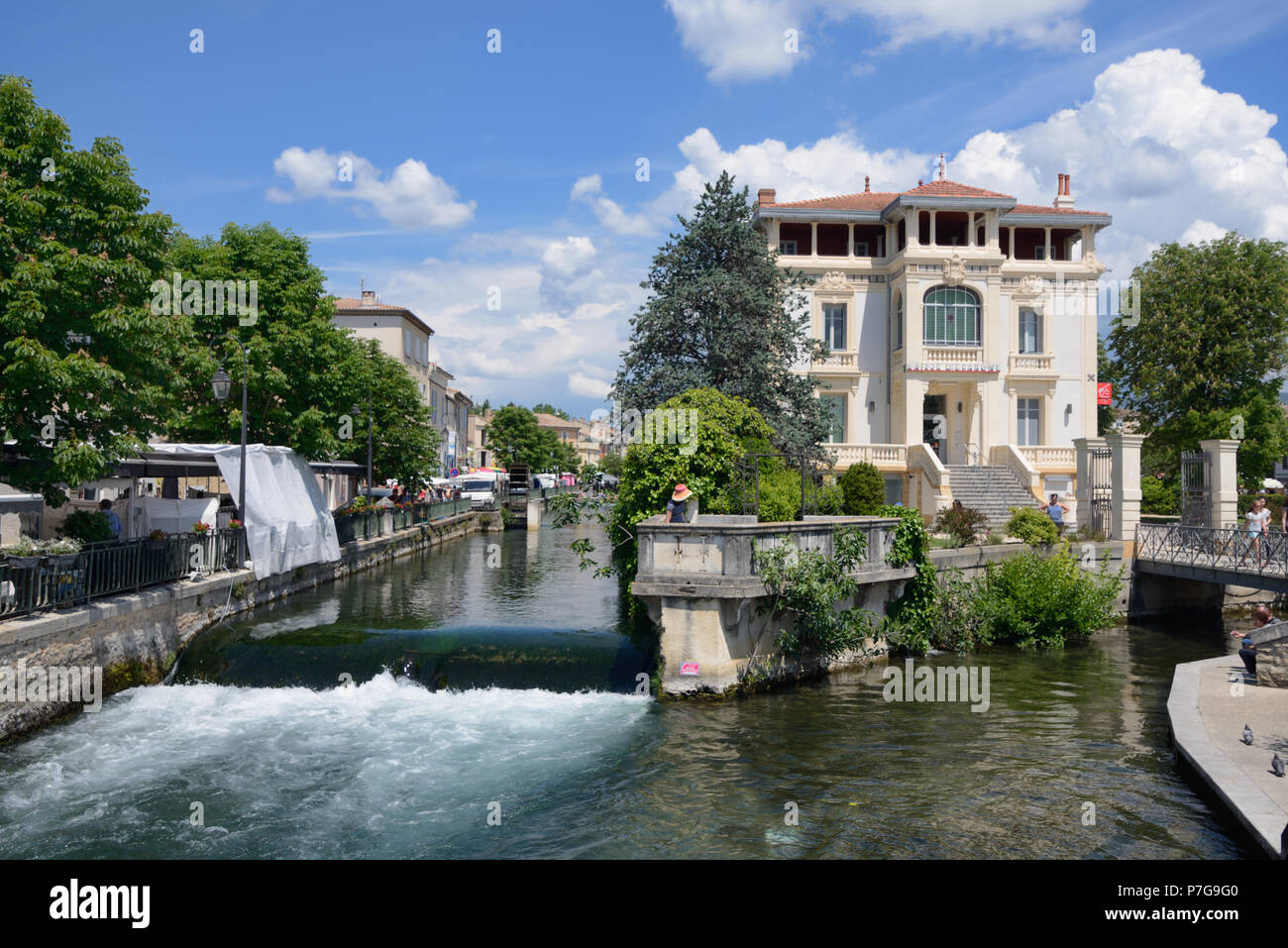 Town Hall at Isle-sur-la-Sorgue and Weir on the Sorgue River Vaucluse ...