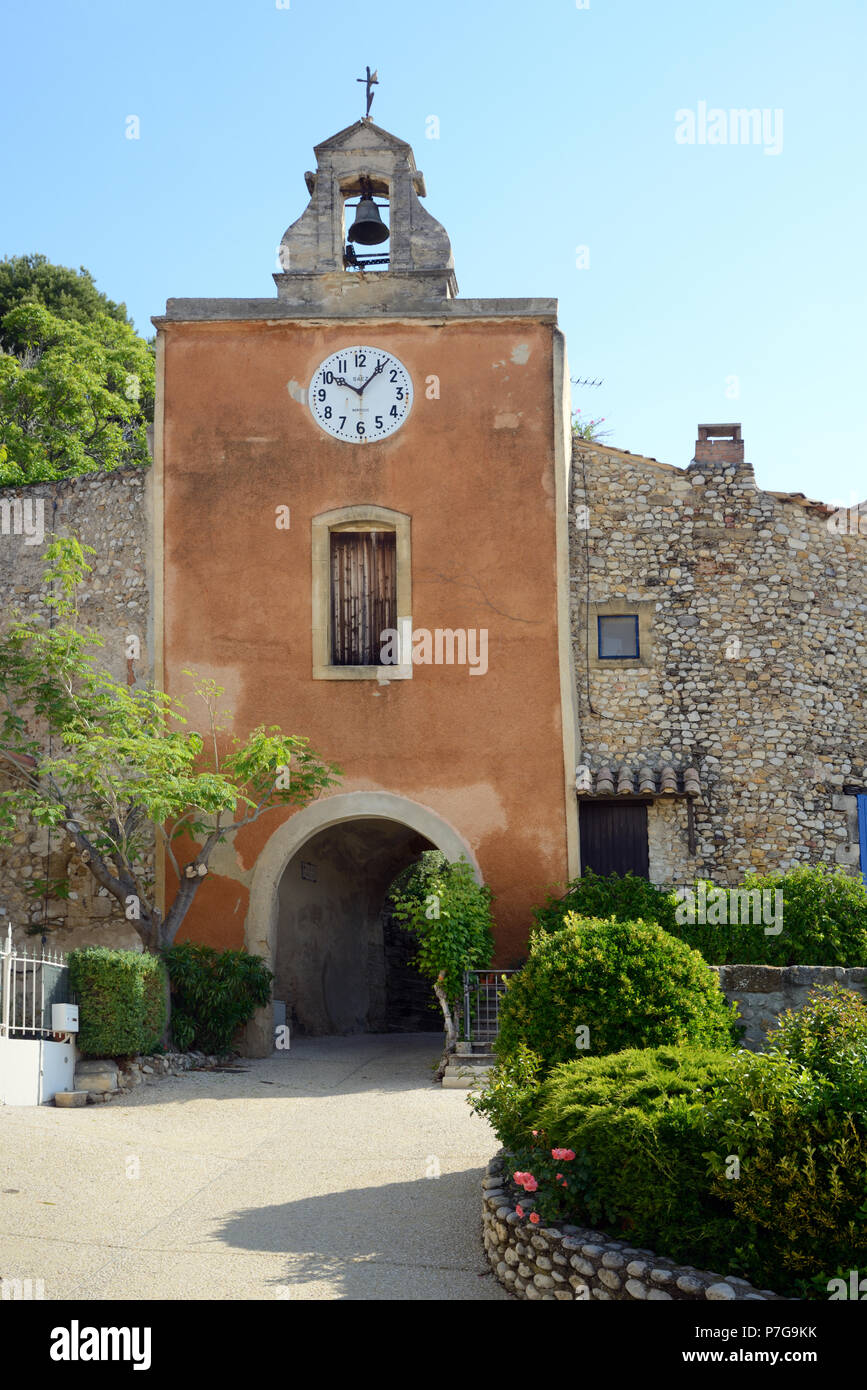 Ochre-Coloured Clock Tower and Perched Village of Rasteau Vaucluse ...