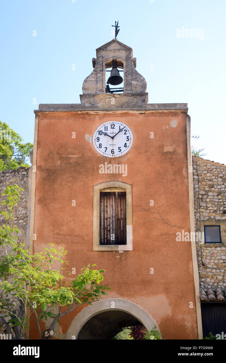 Ochre-Coloured Clock Tower and Perched Village of Rasteau Vaucluse ...