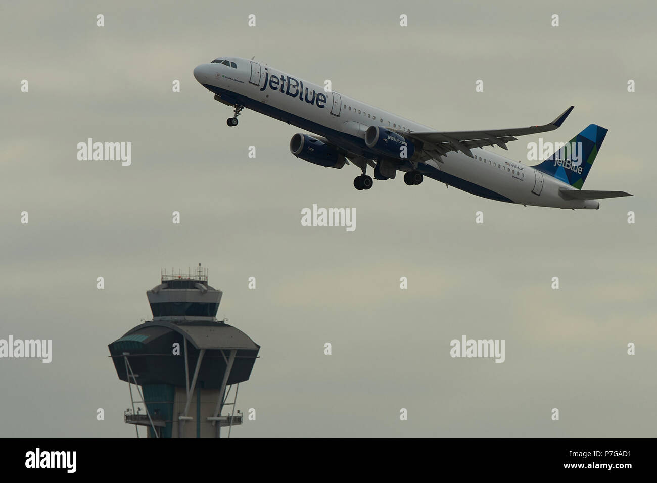 jetBlue Airlines Airbus A321 Jet Plane Taking Off From Los Angeles ...