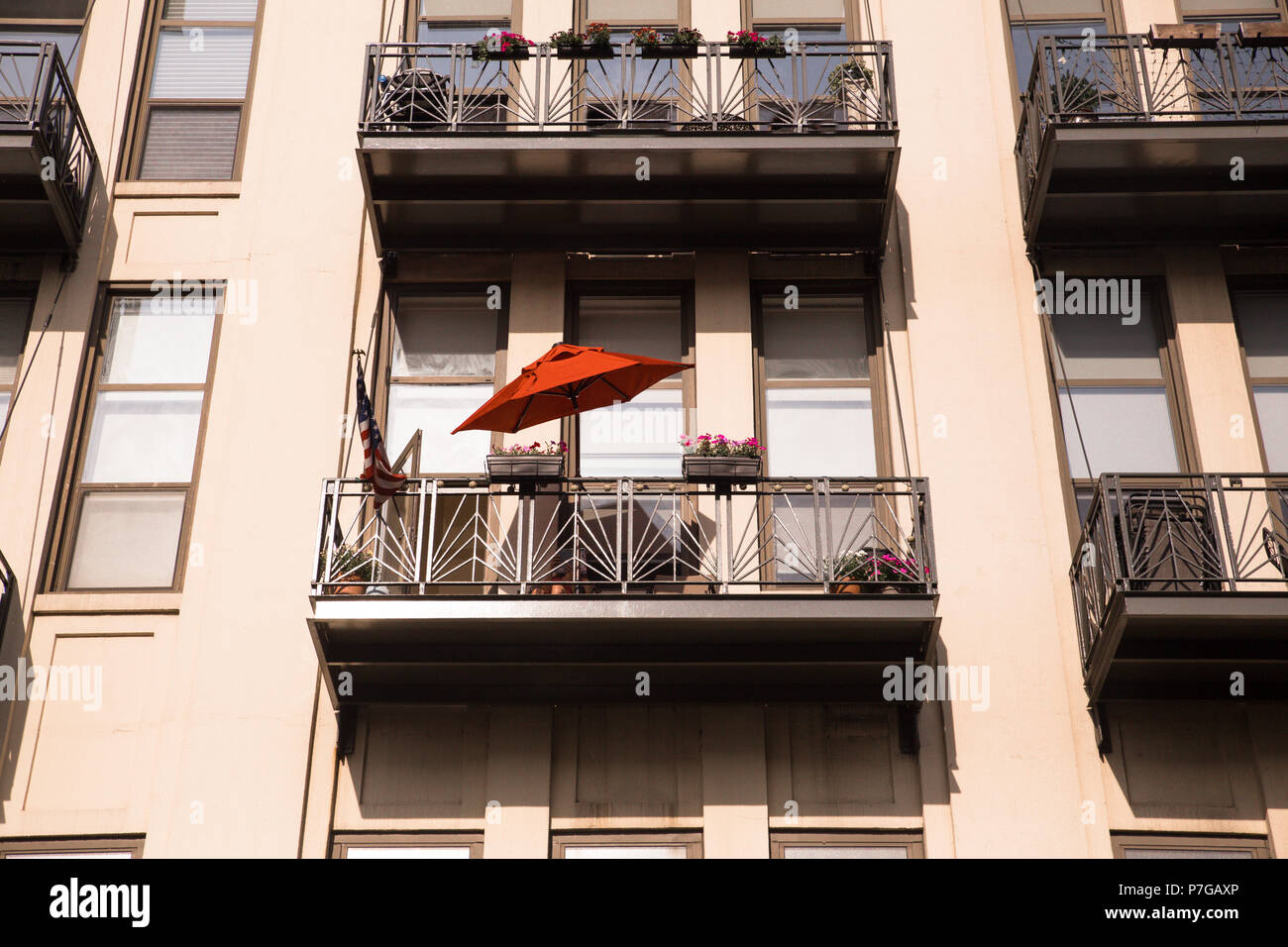 View of apartment building exterior with windows and balconies Stock ...