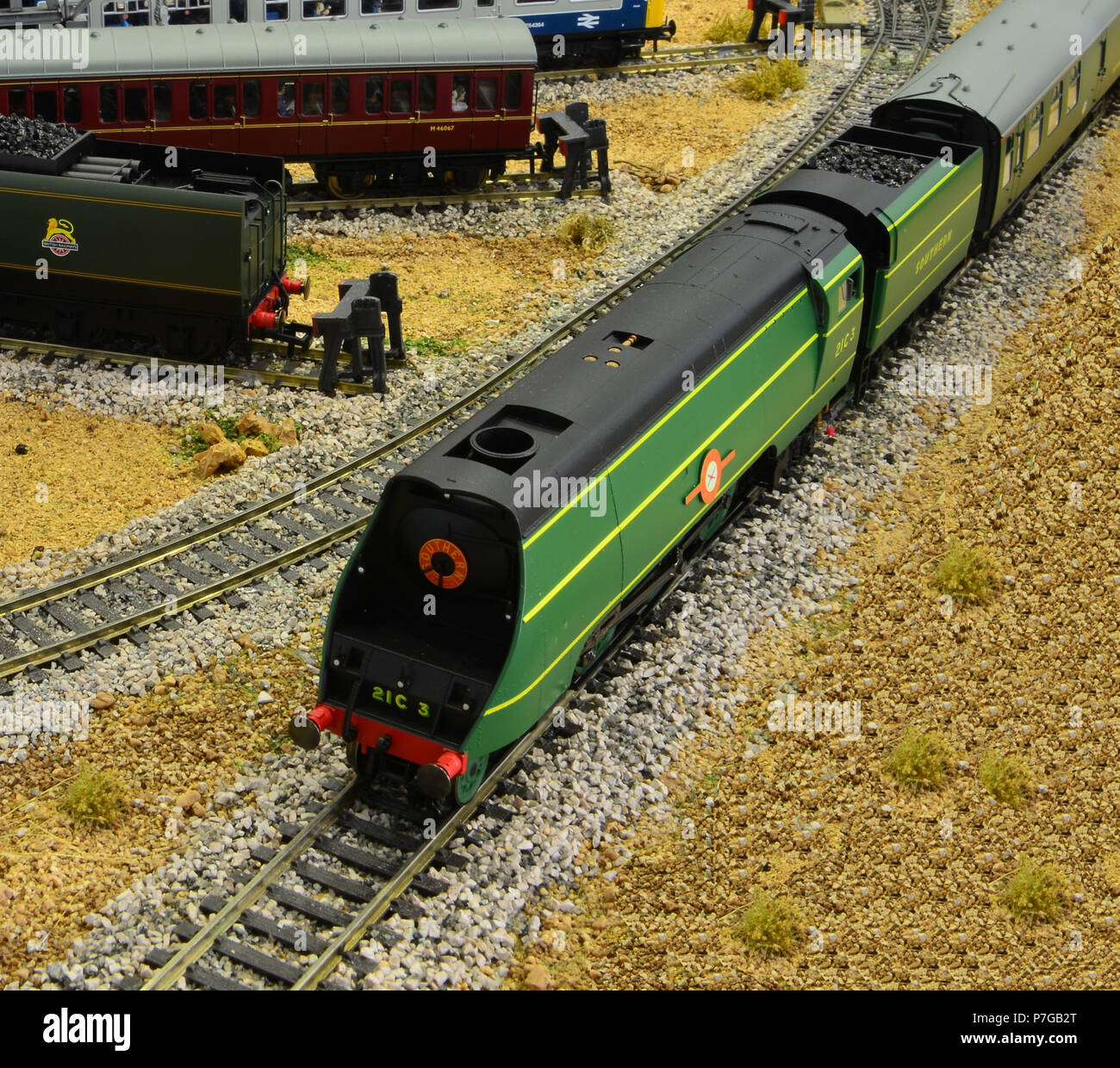 A model of a Merchant Navy class locomotive Stock Photo - Alamy