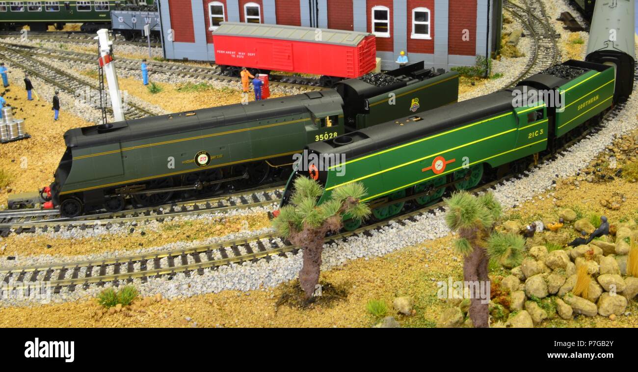 A model of a Merchant Navy class locomotive Stock Photo - Alamy