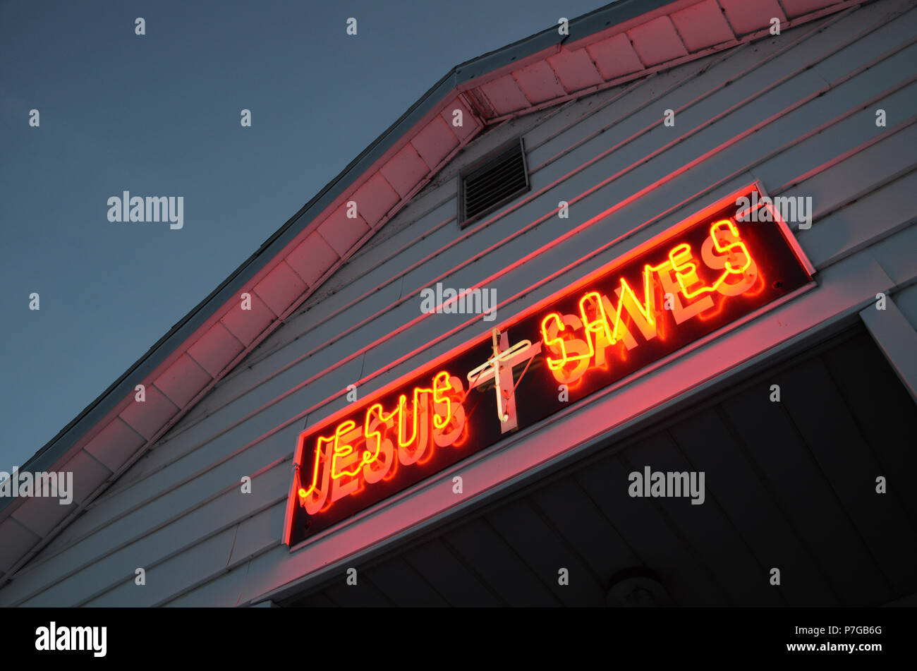 Neon church sign hi-res stock photography and images - Alamy