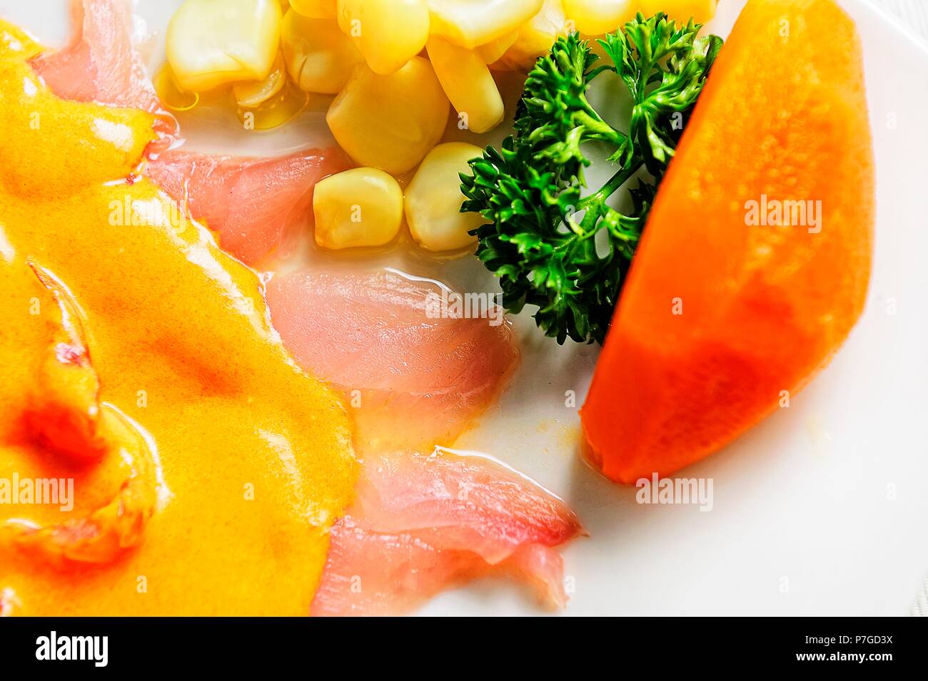 Tiradito, delicious dish of Peruvian cuisine on a white background ...