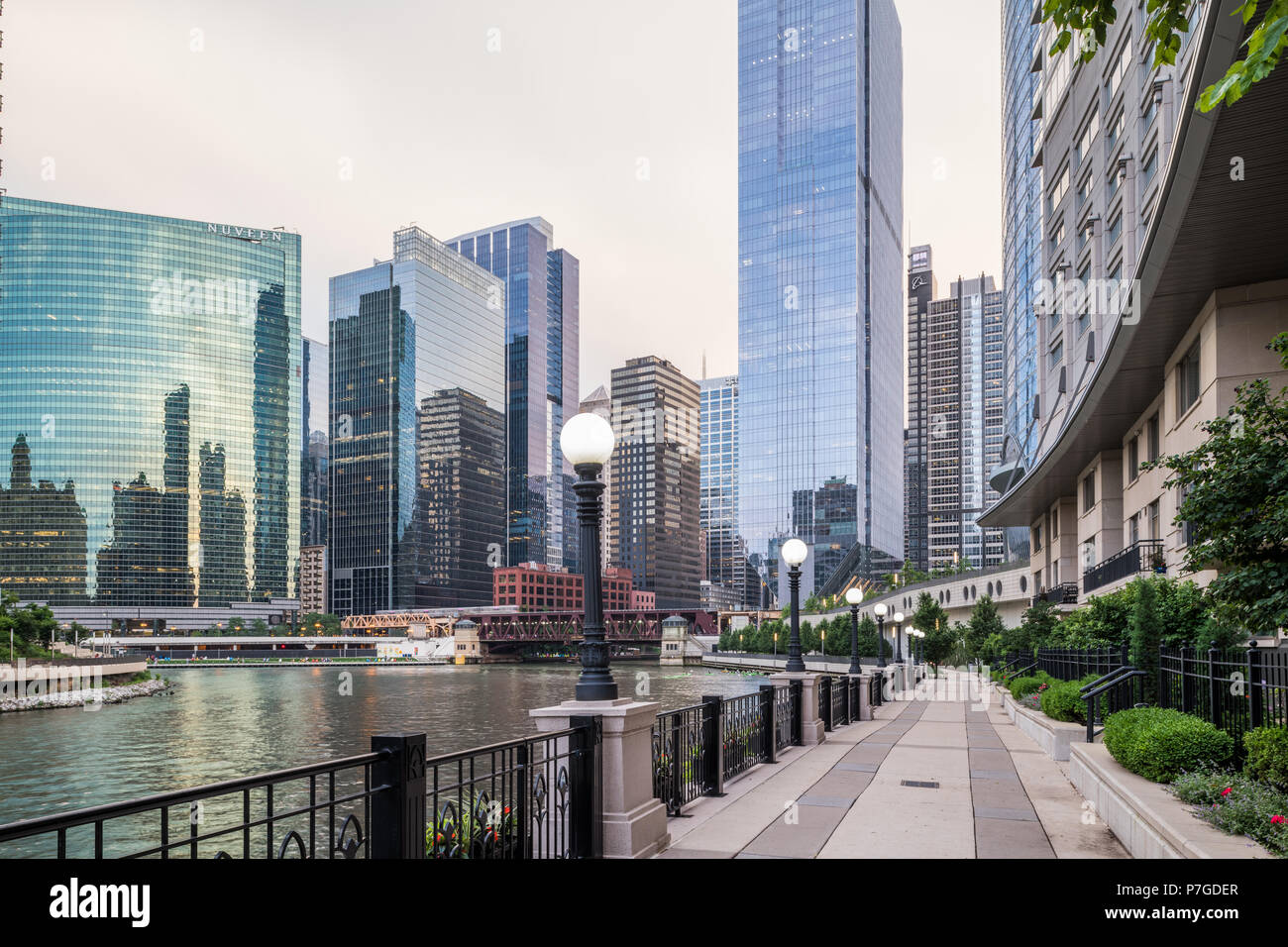 Chicago skyline and riverwalk at Wolf Point Stock Photo - Alamy