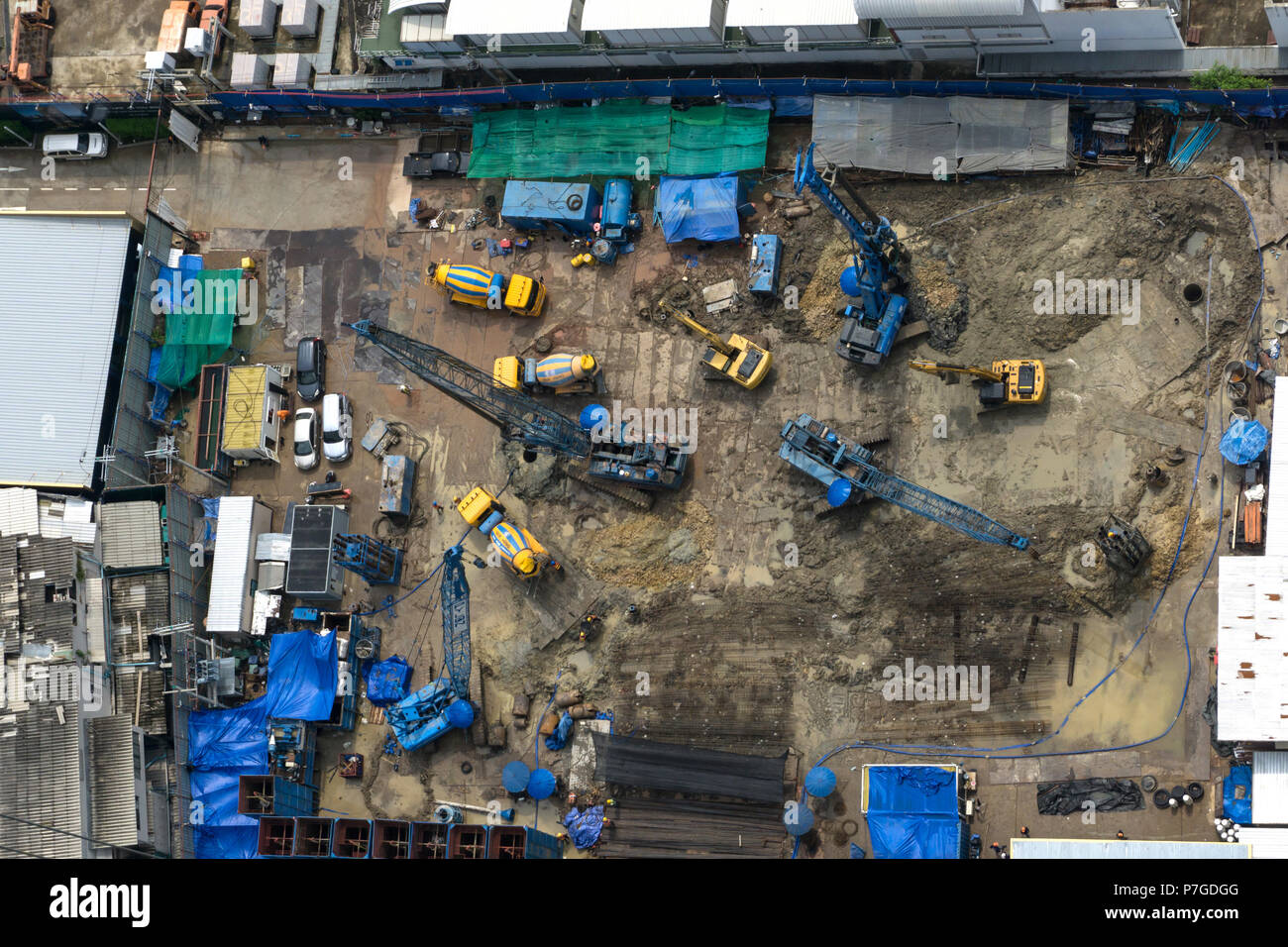 BANGKOK, THAILAND, 19th May 2017. Top view construction site workers ...