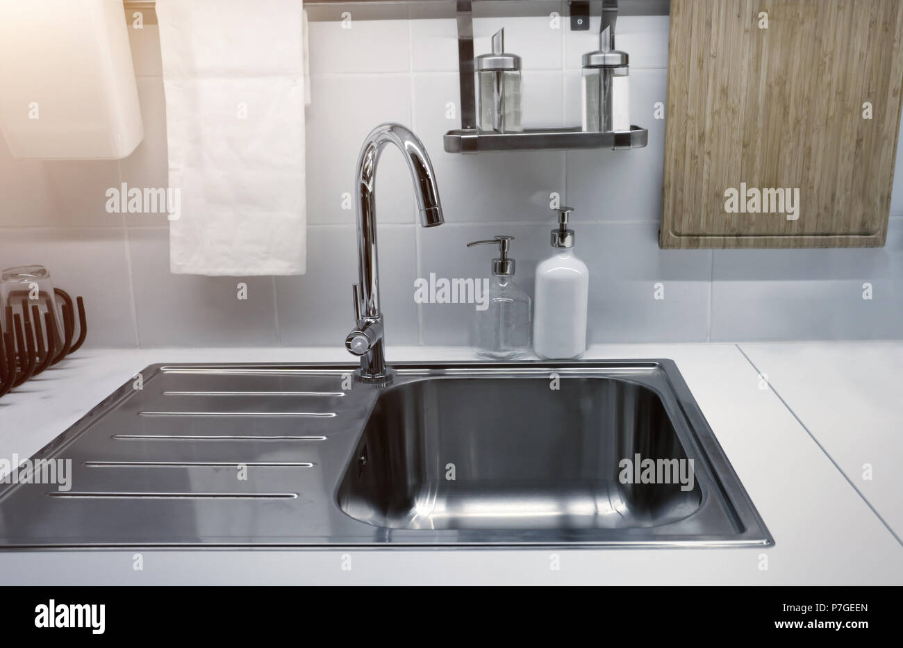 Modern kitchen at home with kitchenware Stock Photo - Alamy