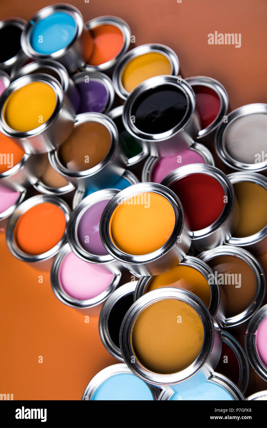 Colorful paint cans set Stock Photo - Alamy