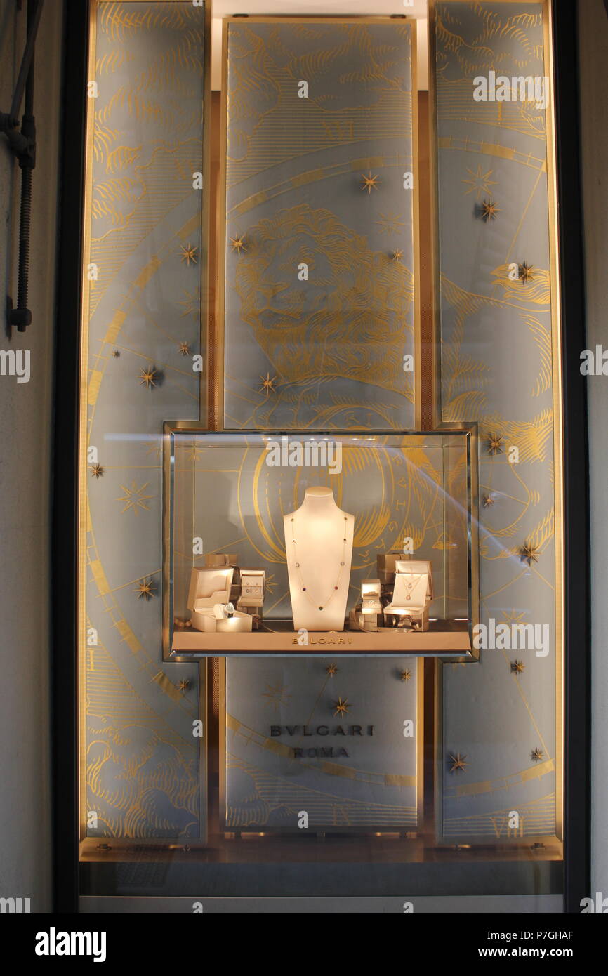 FLORENCE, ITALY - NOVEMBER 25 2015: Bulgari window display in Florence ...