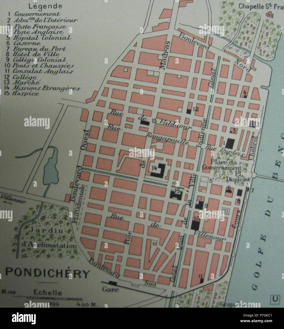 Français : Plan de la ville de Pondichéry, alors capitale des ...