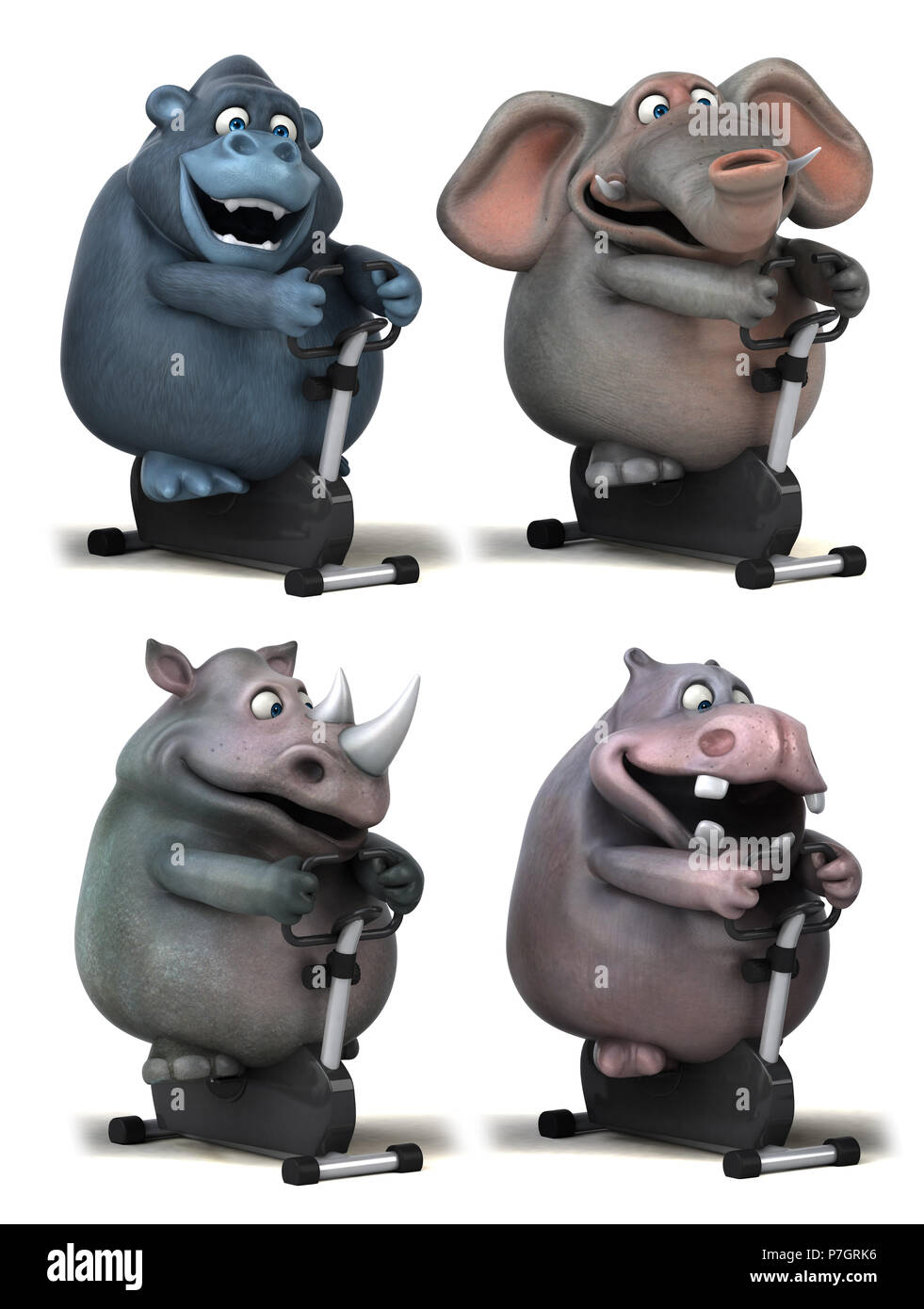 Fit hippo, rhino, elephant and gorilla - 3D Illustration Stock Photo ...