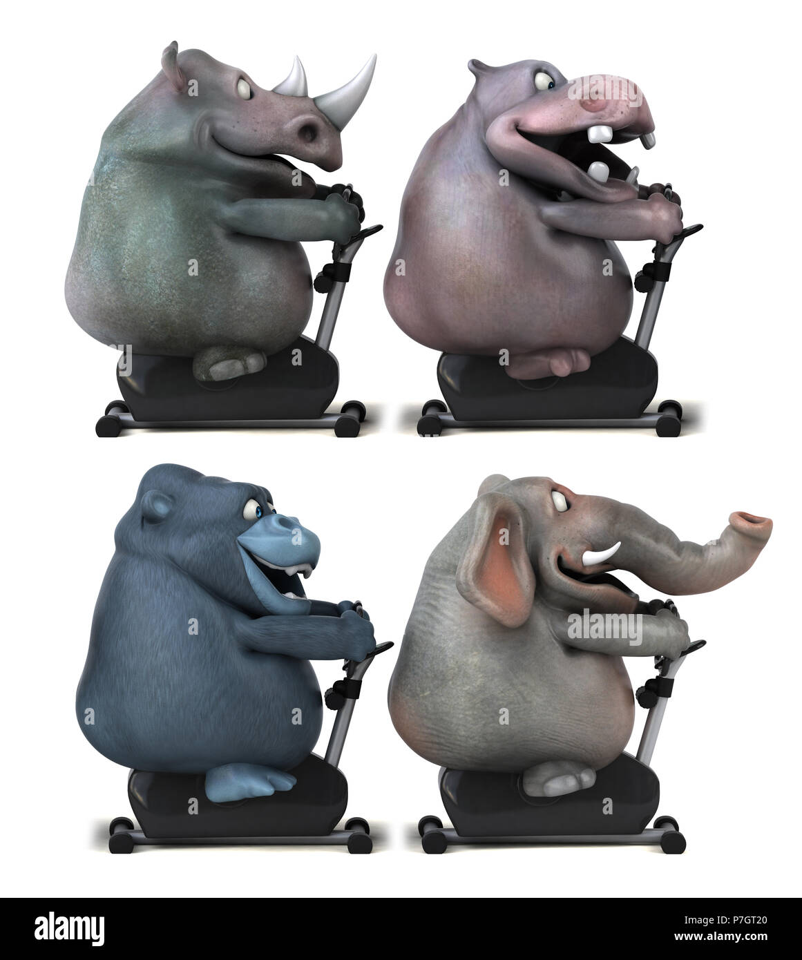 Fit hippo, rhino, elephant and gorilla - 3D Illustration Stock Photo ...