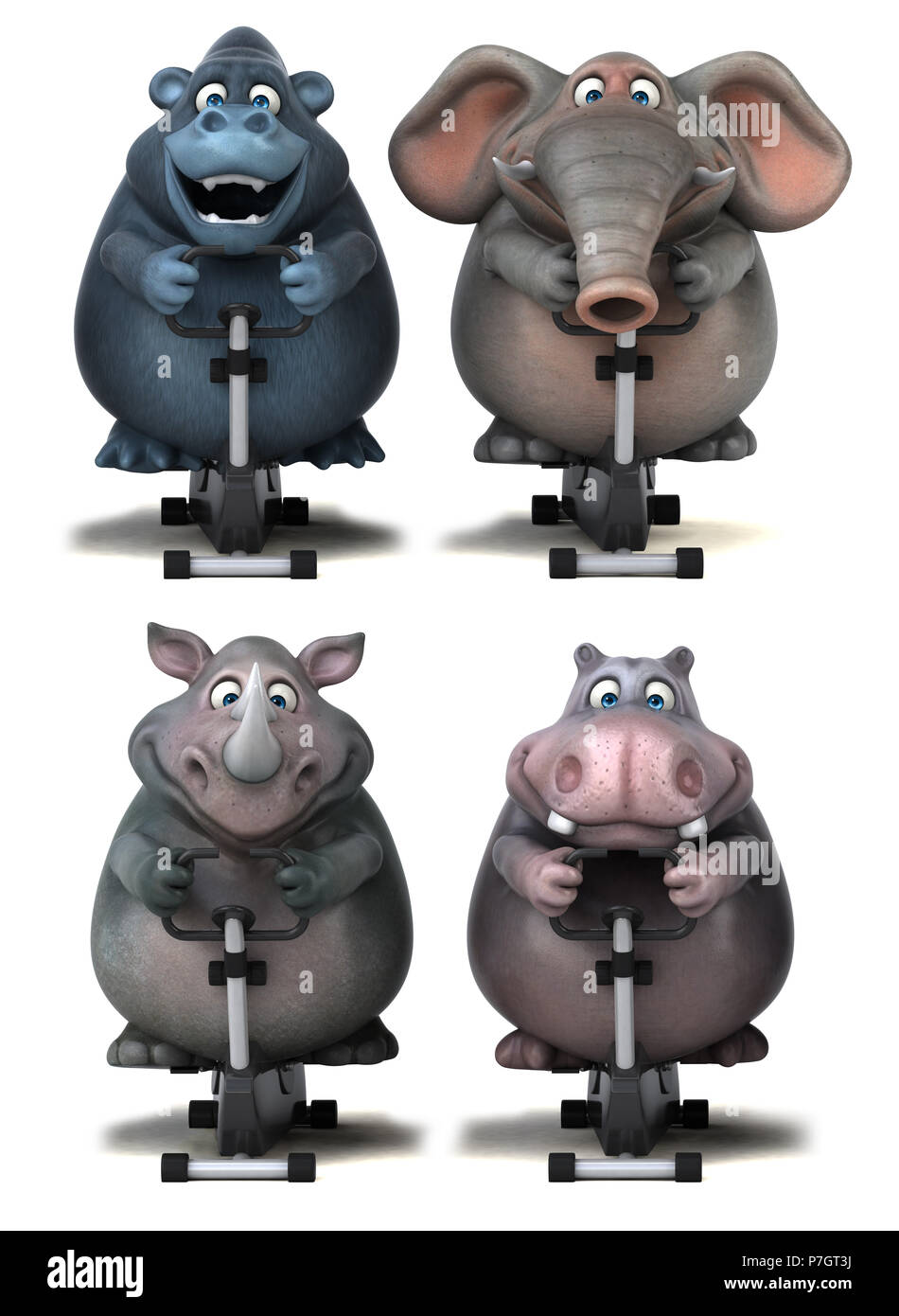 Fit hippo, rhino, elephant and gorilla - 3D Illustration Stock Photo ...