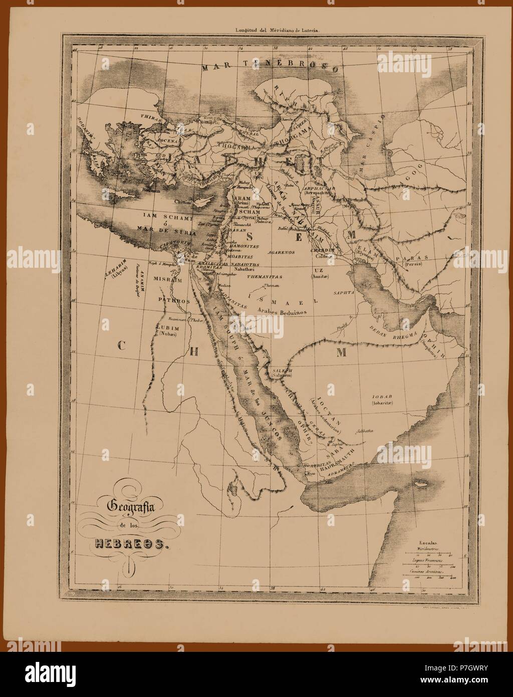Geografía de los pueblos hebreos en la antigüedad. Grabado de 1870 ...