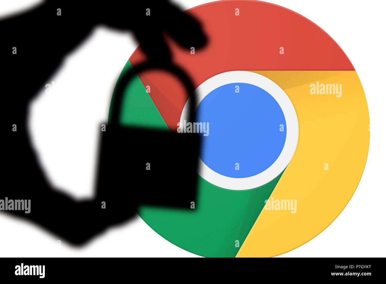 LONDON, UK - JULY 6th 2018: Google Chrome security issues. Silhouette ...