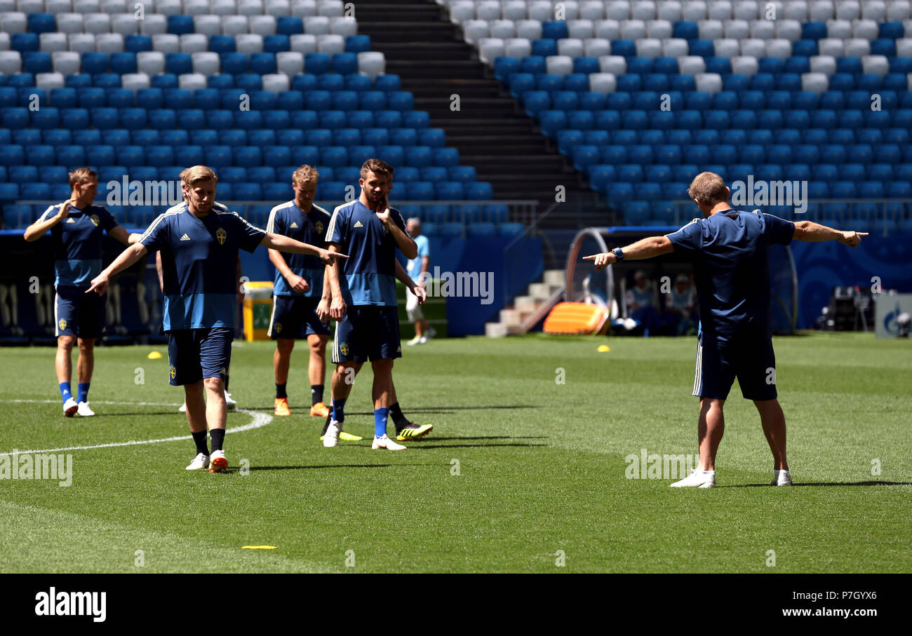 Sweden players during a training session at the Samara Arena, Samara ...