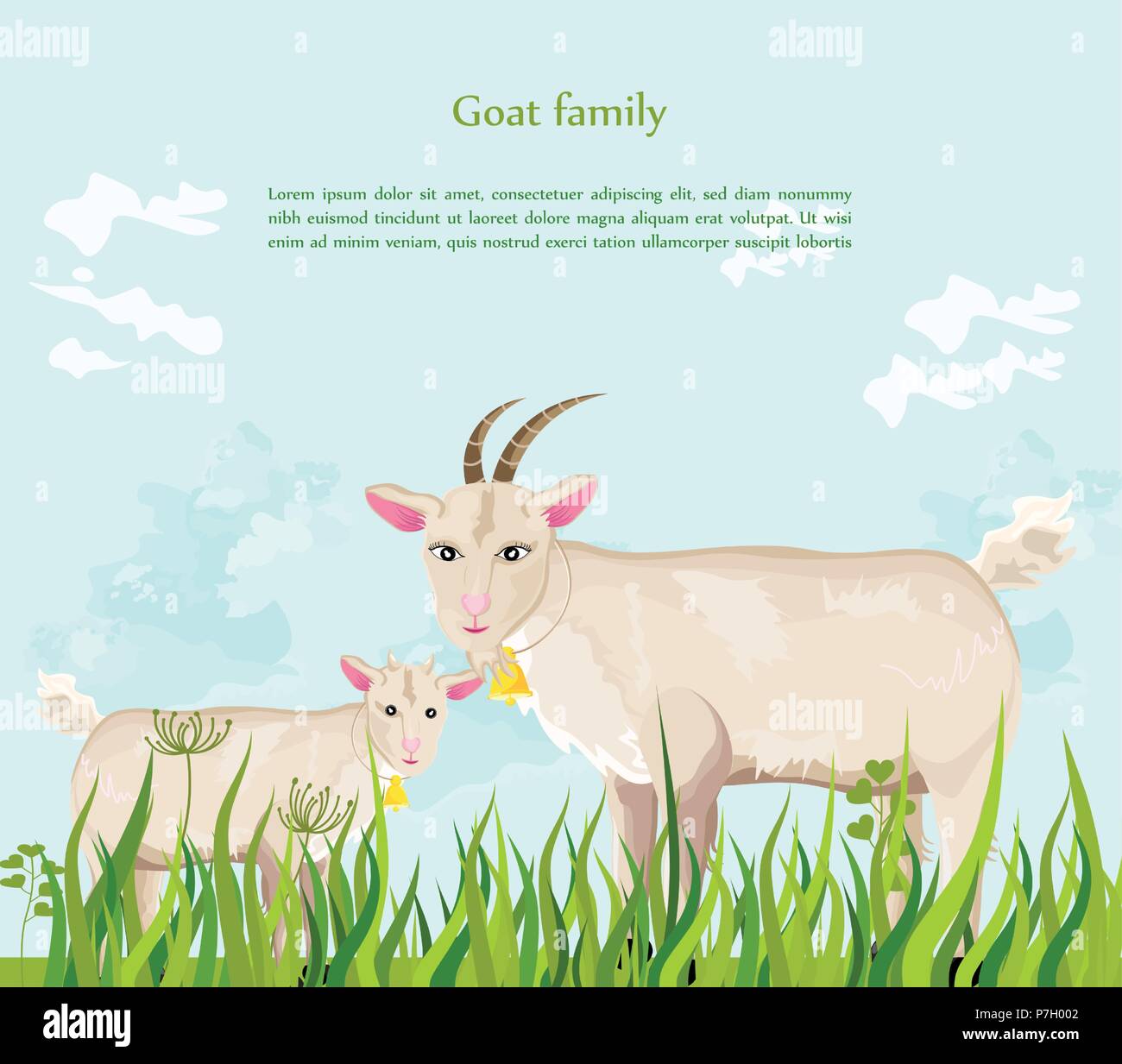 Goats at the farm Vector. green summer background Stock Vector Image ...