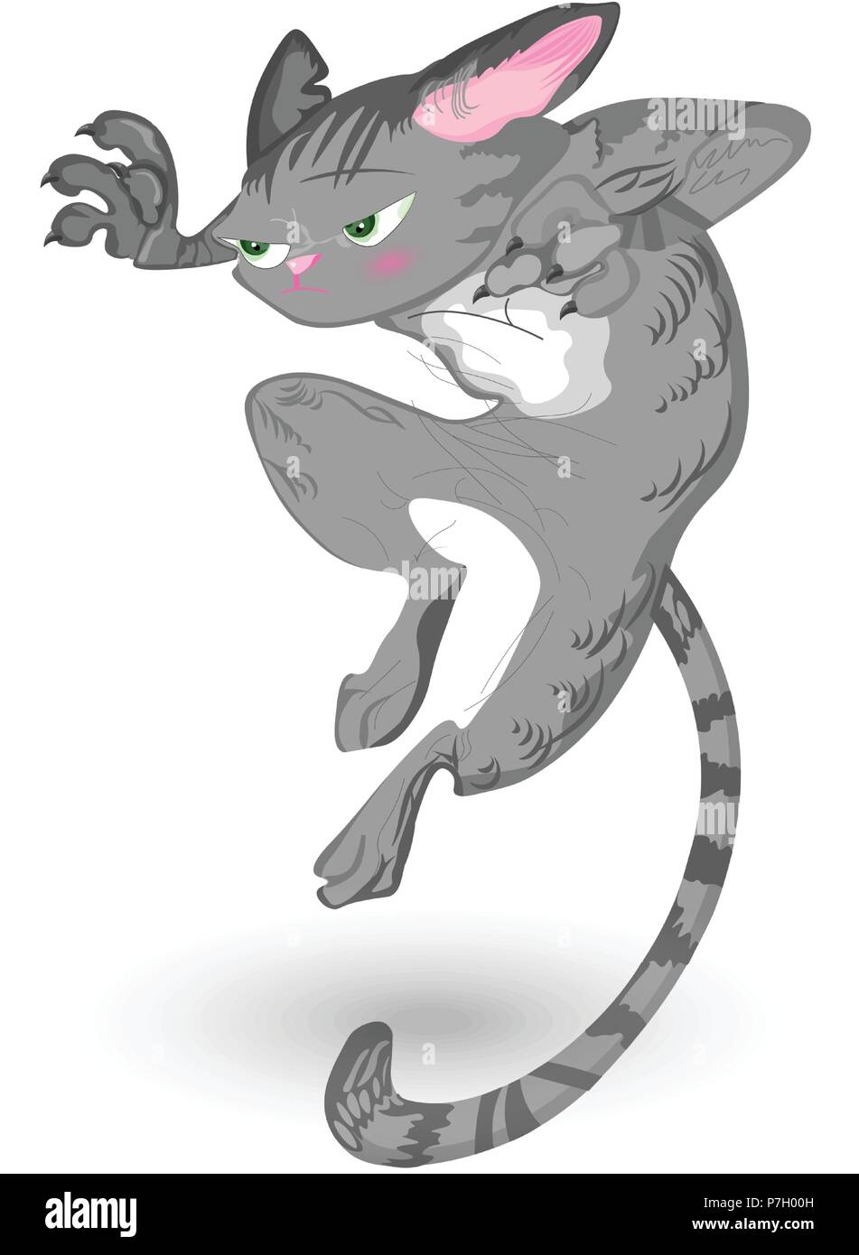 Cat attack Vector. Detailed cartoon character, funny illustration Stock ...