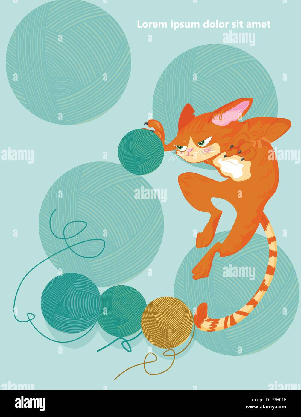 Cat and knitting ball Vector. Cartoon character funny illustration ...