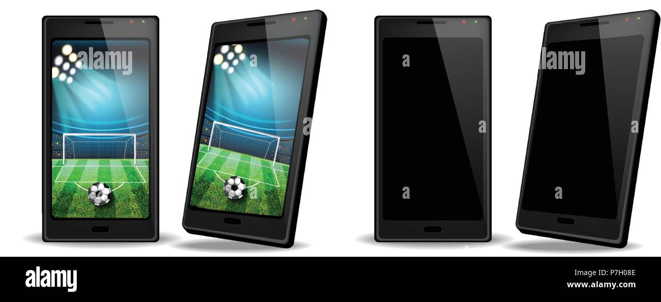 Smartphone with football score on screen Vector realistic. Sports ...