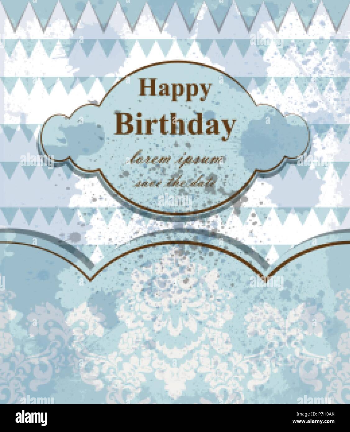 Happy birthday baby card Vector. delicate lace and clouds theme. blue ...