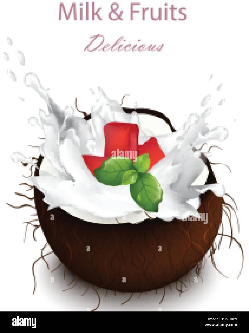 Coconut milk splash Vector. Delicious natural drink illustration Stock ...